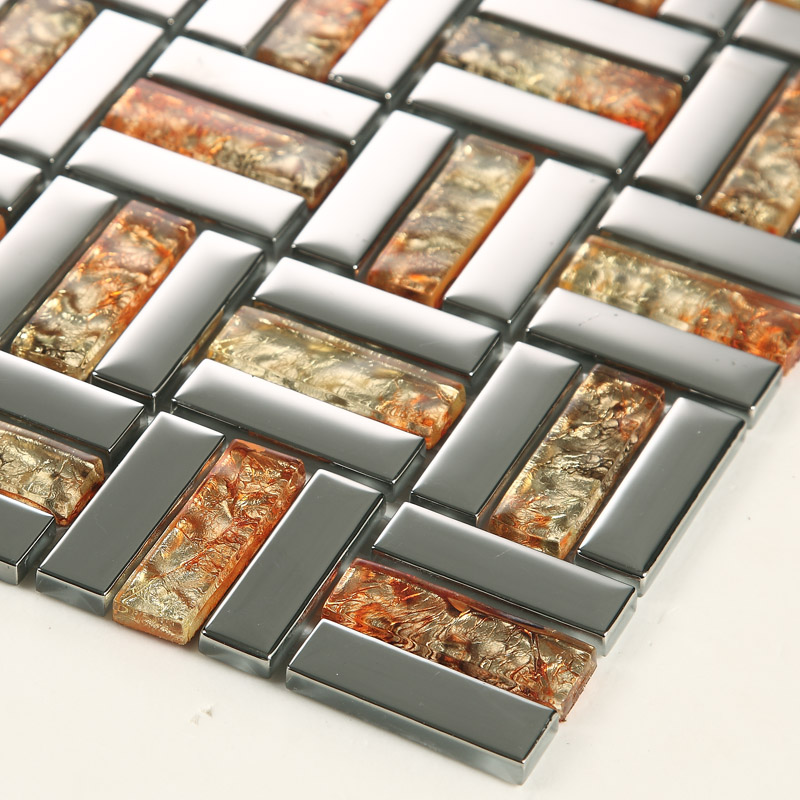 Wholesale Strip Glass Mosaic Wall Tile Gold Silver Mixed Crystal Metal