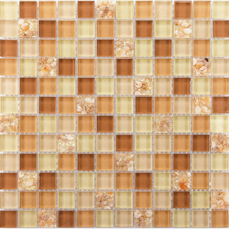 Wholesale Brown Glass Mosaic Tile Backsplash Crystal Glass Shell
