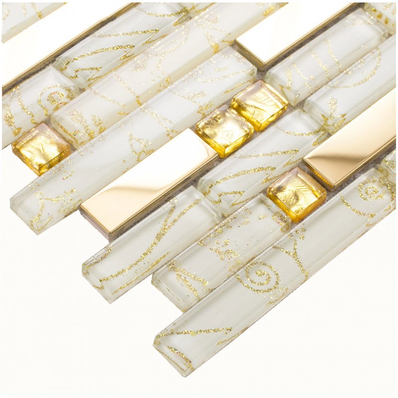 Crystal Glass Tiles Gold Stainless Steel Tile Kitchen Wall Backsplash