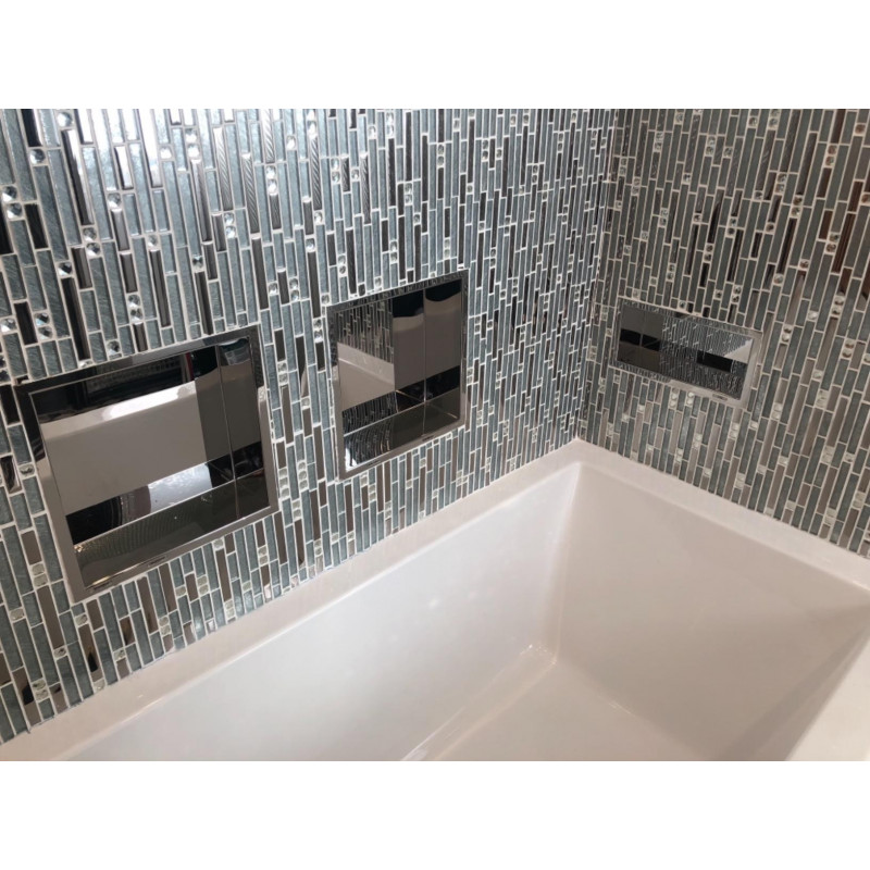 Silver Metallic Glass Backsplash Tile Mixed Rhinestone Mosaic Wall