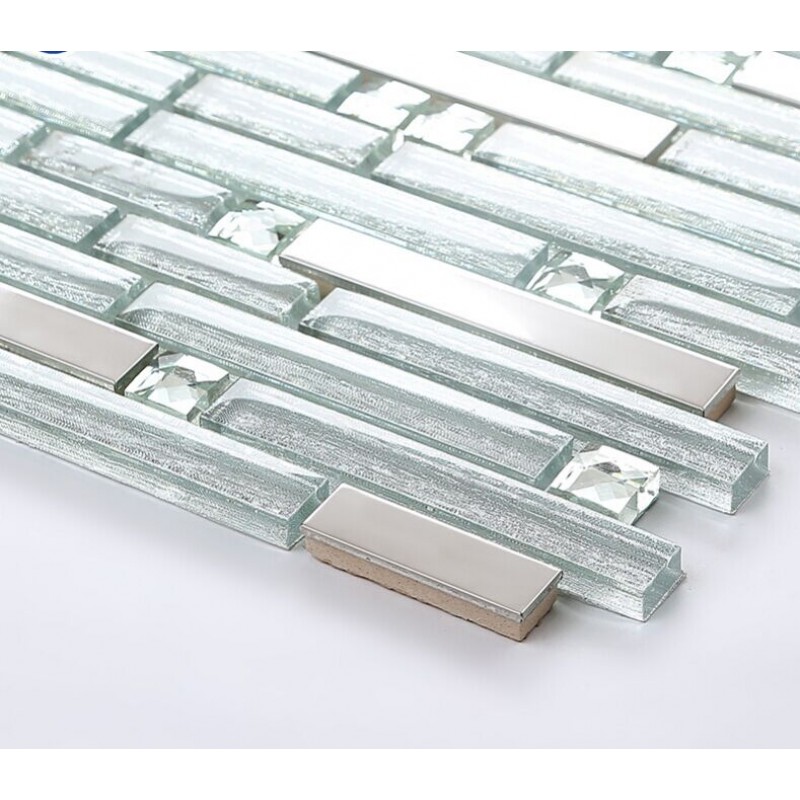 Metal Backsplash Tiles Silver Stainless Steel And Glass Mosaic Diamomds