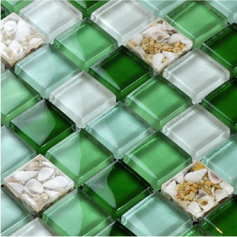 Glass Mosaic Tiles Green Crystal Backsplash Tile Bathroom Wall Glass