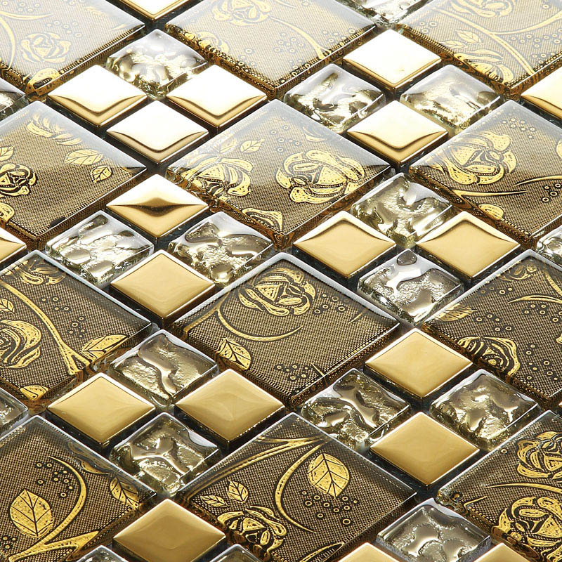 Gold Items Crystal Glass Mosaic Tile Wall Backsplashes Tiles Bedroom