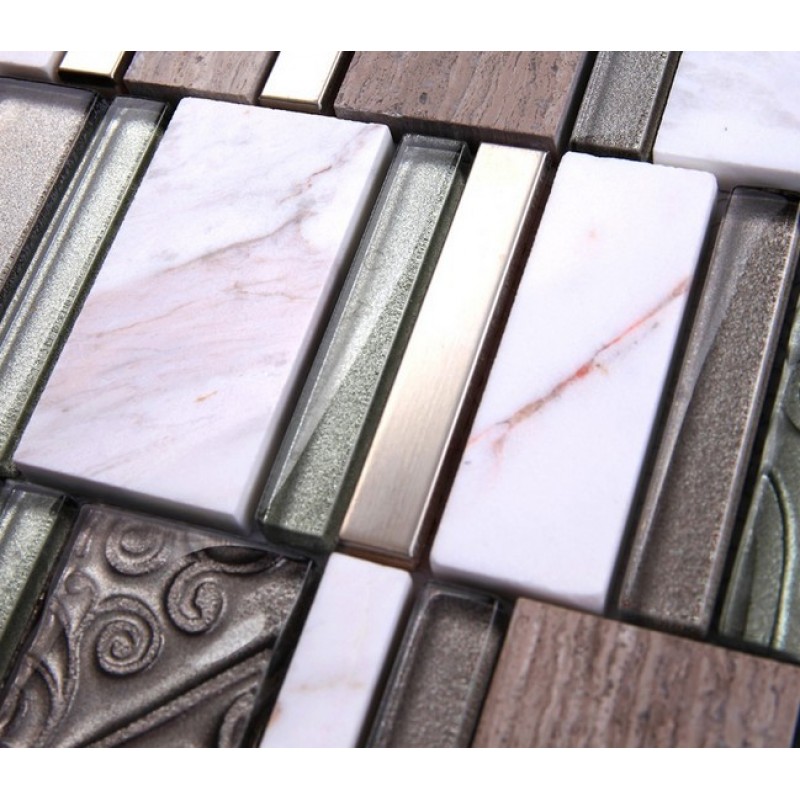 Stone and Glass Mosaic Sheets Stainless Steel Backsplash Cheap Metal ...