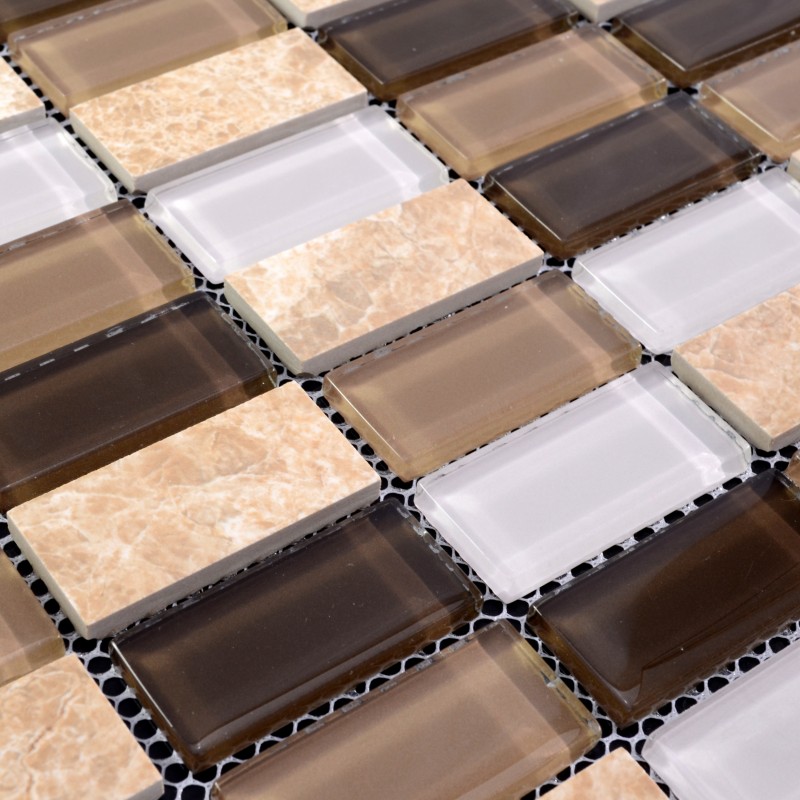 Stone Glass Mosaic Tiles Rectangle Straight Joint With Marble Tile ...