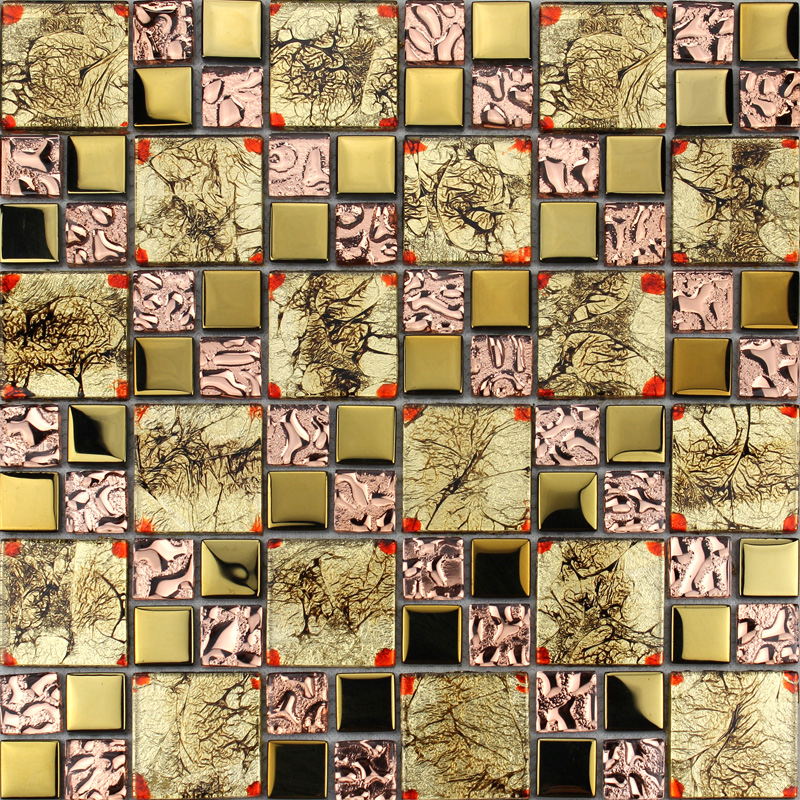 Gold Glass Tile Pink Glass Mosaic Tiles Crystal Glass Tile Kitchen Backsplash Wall Tiles Stickers