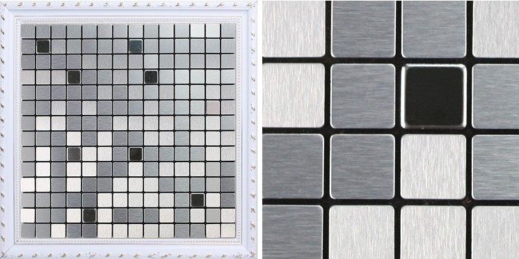 Adhsive Mosaic Tile Backsplash Square Brushed Metal Wall Decoration ...