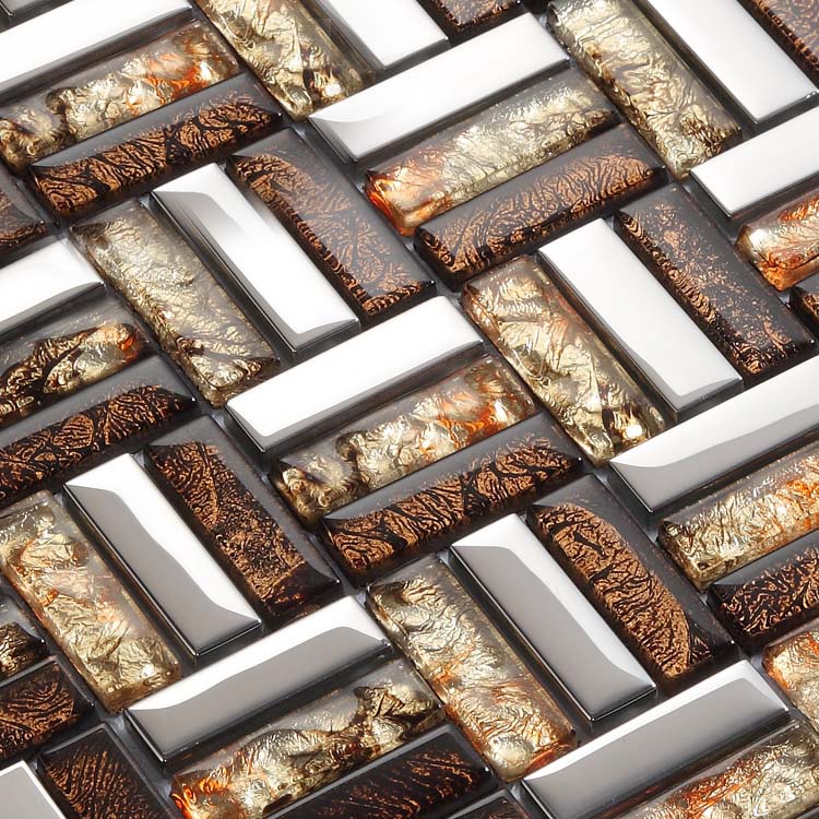 Wholesale Strip Glass Mosaic Tile Pattern Silver Stainless Steel Metal ...