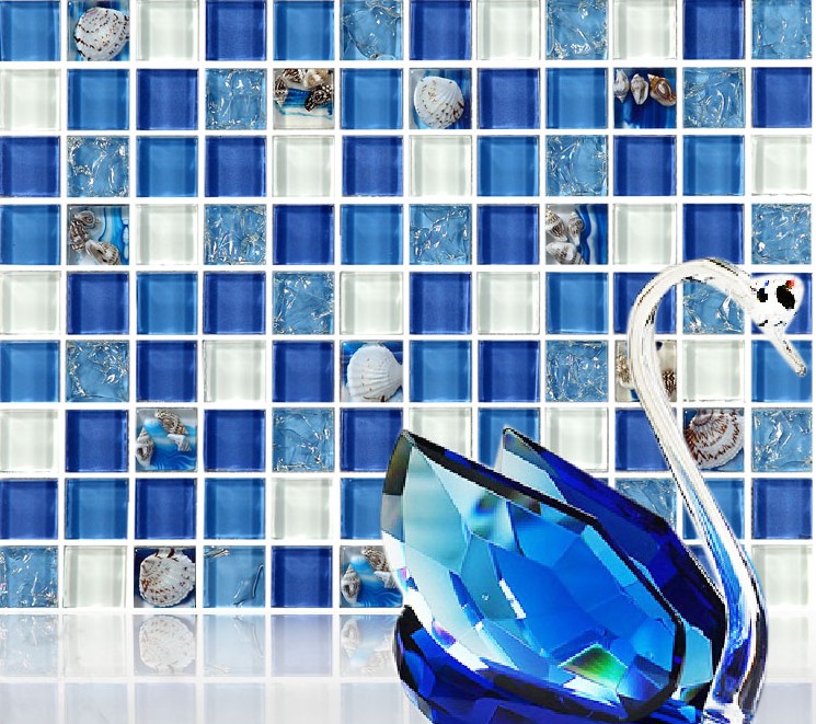 Glass Mosaic Tiles Blue Crystal Resin with Conch Kitchen Backsplash ...