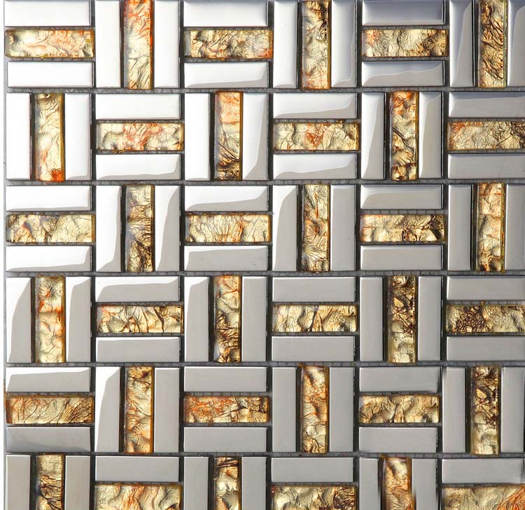 Wholesale Strip Glass Mosaic Wall Tile Gold Silver Mixed Crystal Metal ...