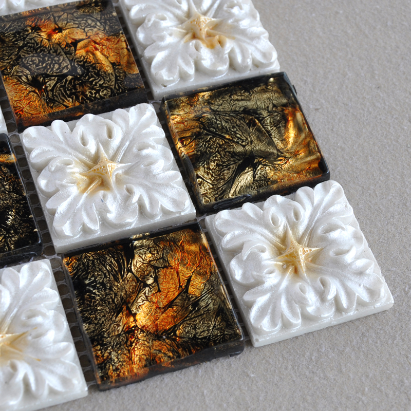 Porcelain and Glass Wall Tile Backsplash Fireplace Crystal Mosaic ...